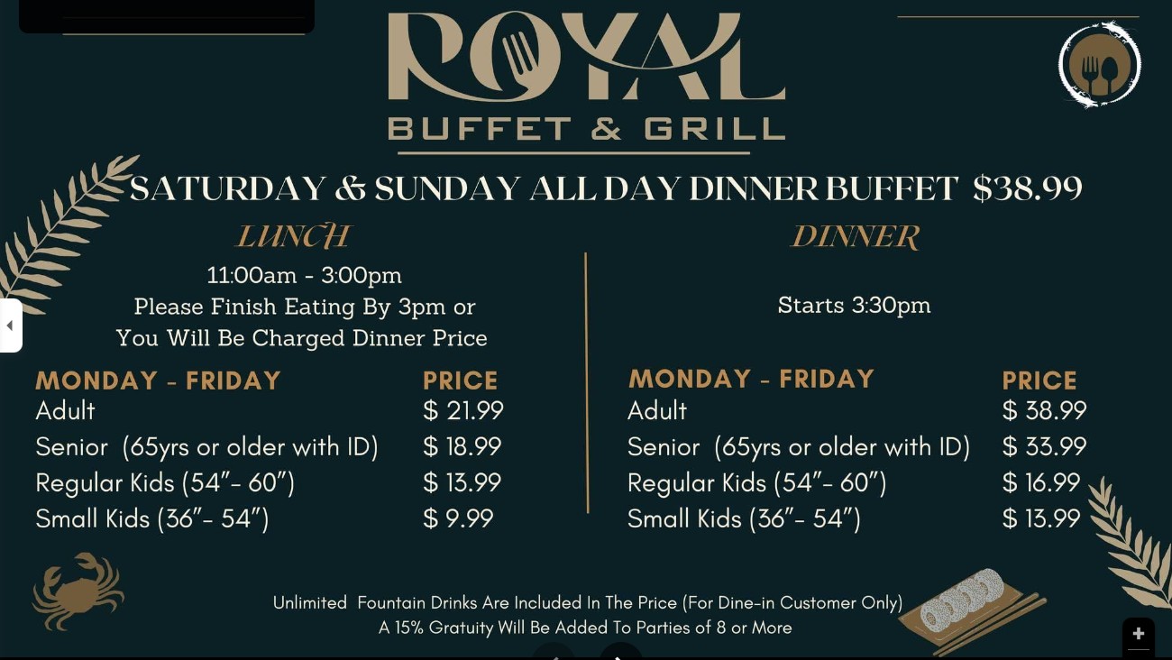 Royal Buffet & Grill Menu | The Best All You Can Eat Asian Buffet in ...